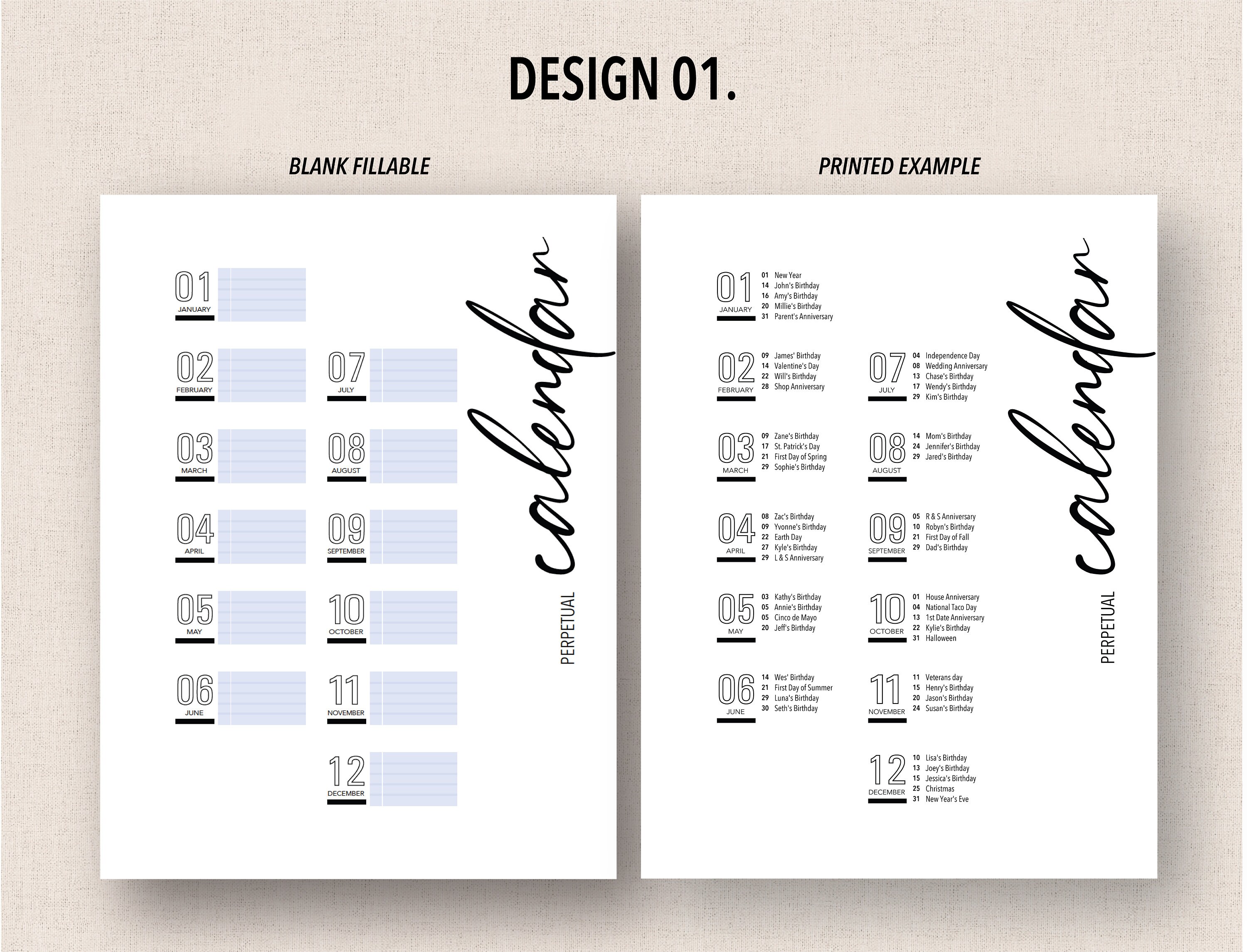 CLASSIC HP FILLABLE Perpetual Calendar Bundle Fillable & | Etsy Canada