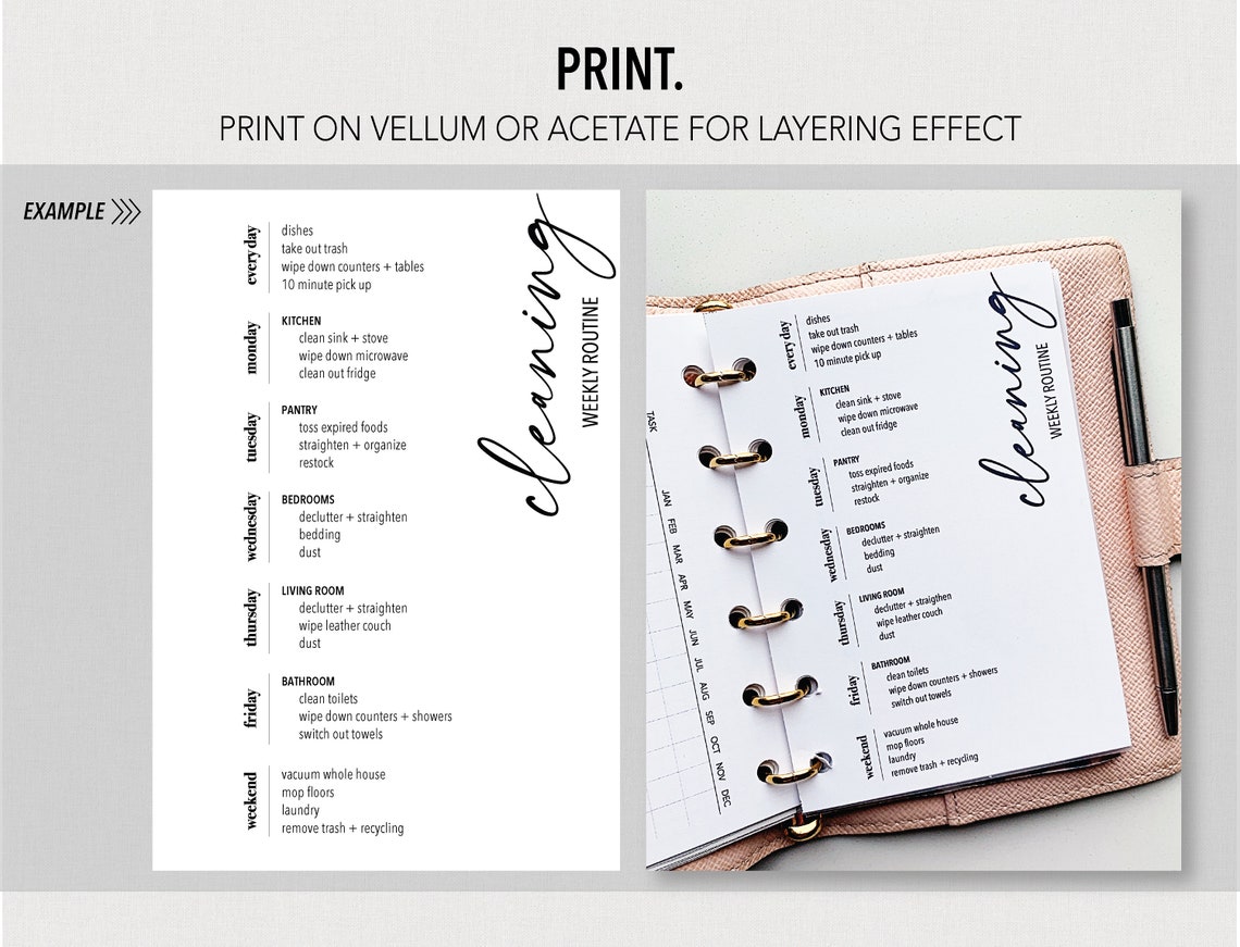 POCKET FILLABLE Cleaning WEEKLY Routine Insert Fillable & | Etsy