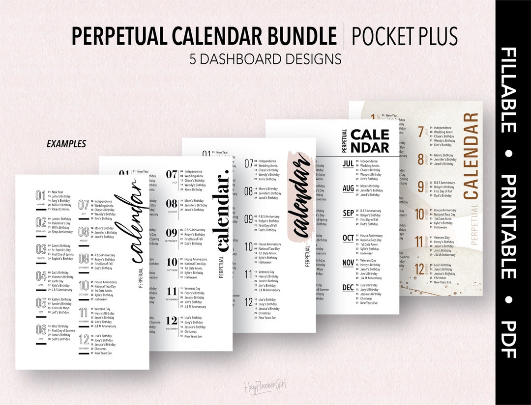 POCKETPLUS *FILLABLE* PERPETUAL Calendar Bundle | Fillable & Printable ...