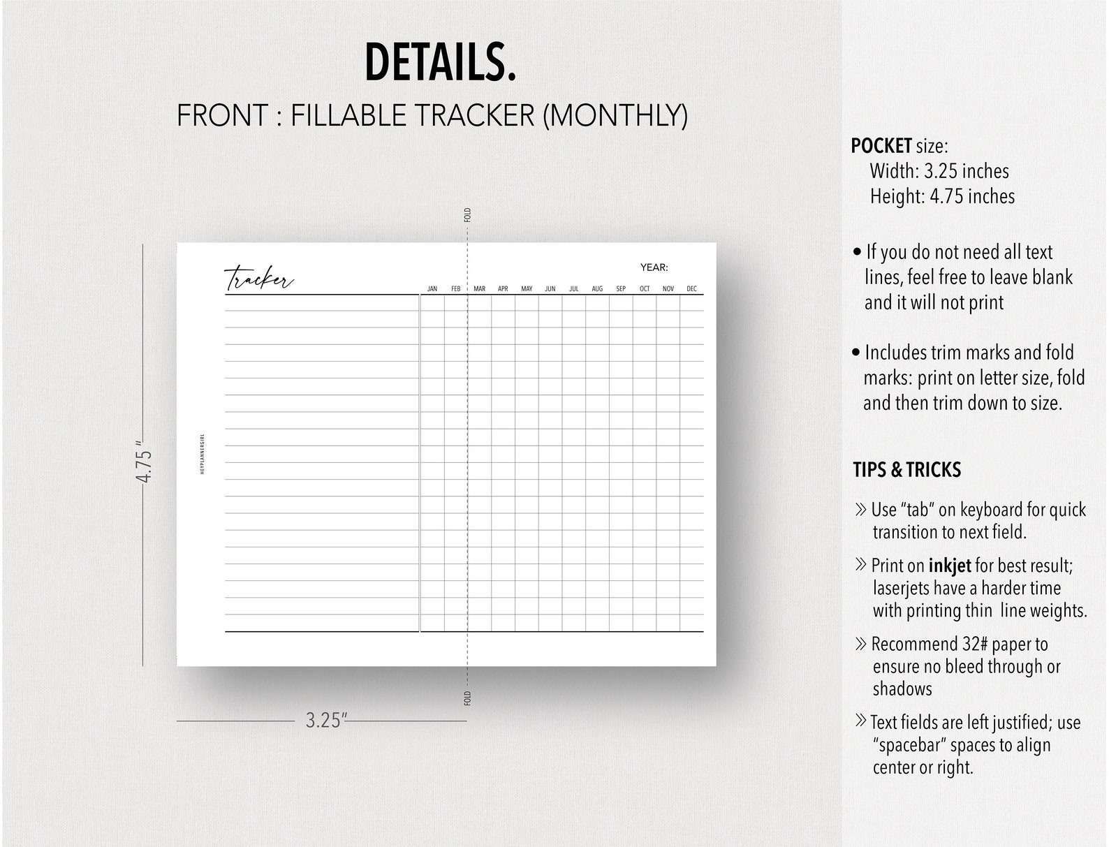 POCKET FILLABLE ANNUAL Tracker Fold Out Insert Fillable & - Etsy
