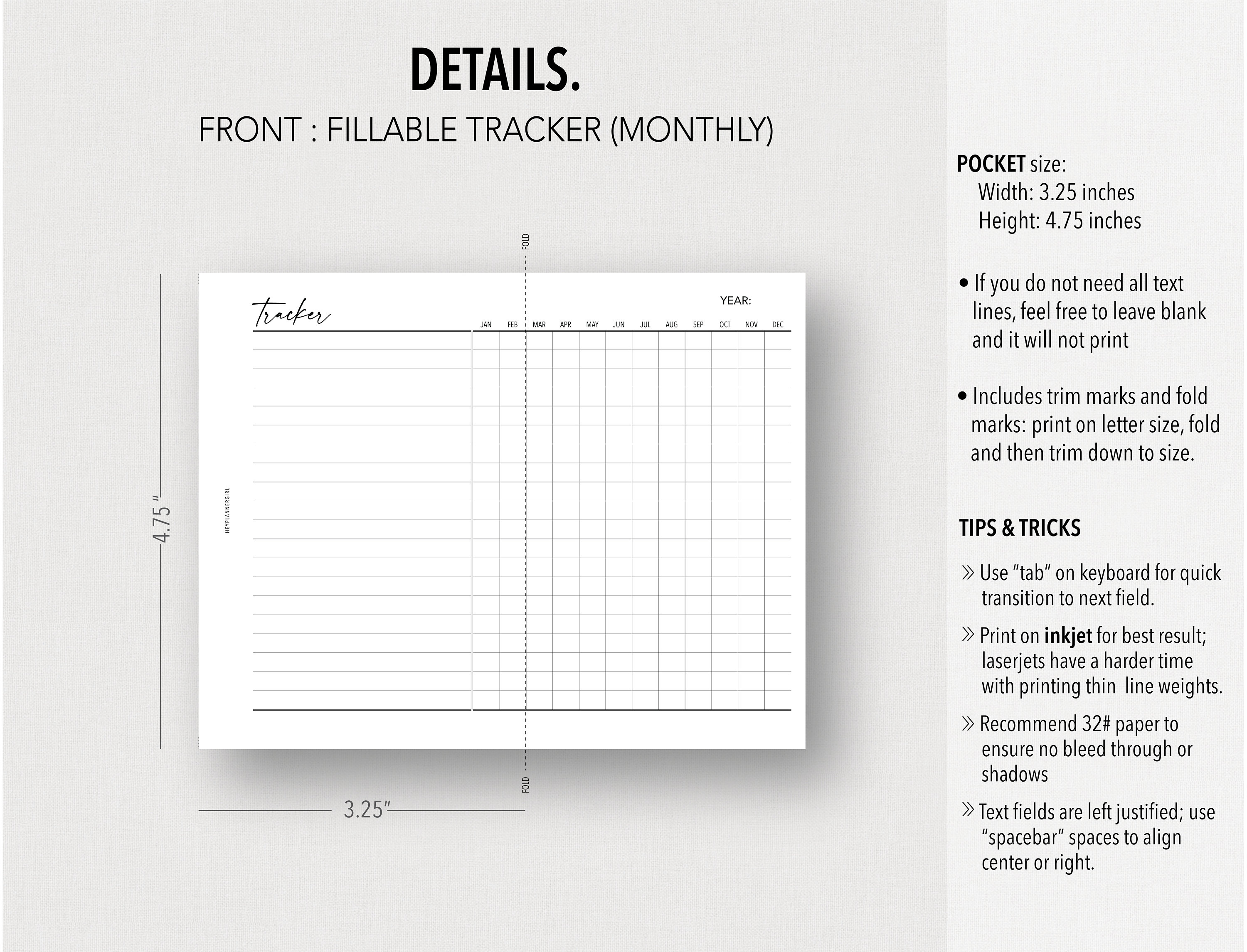 POCKET FILLABLE ANNUAL Tracker Fold Out Insert Fillable & - Etsy