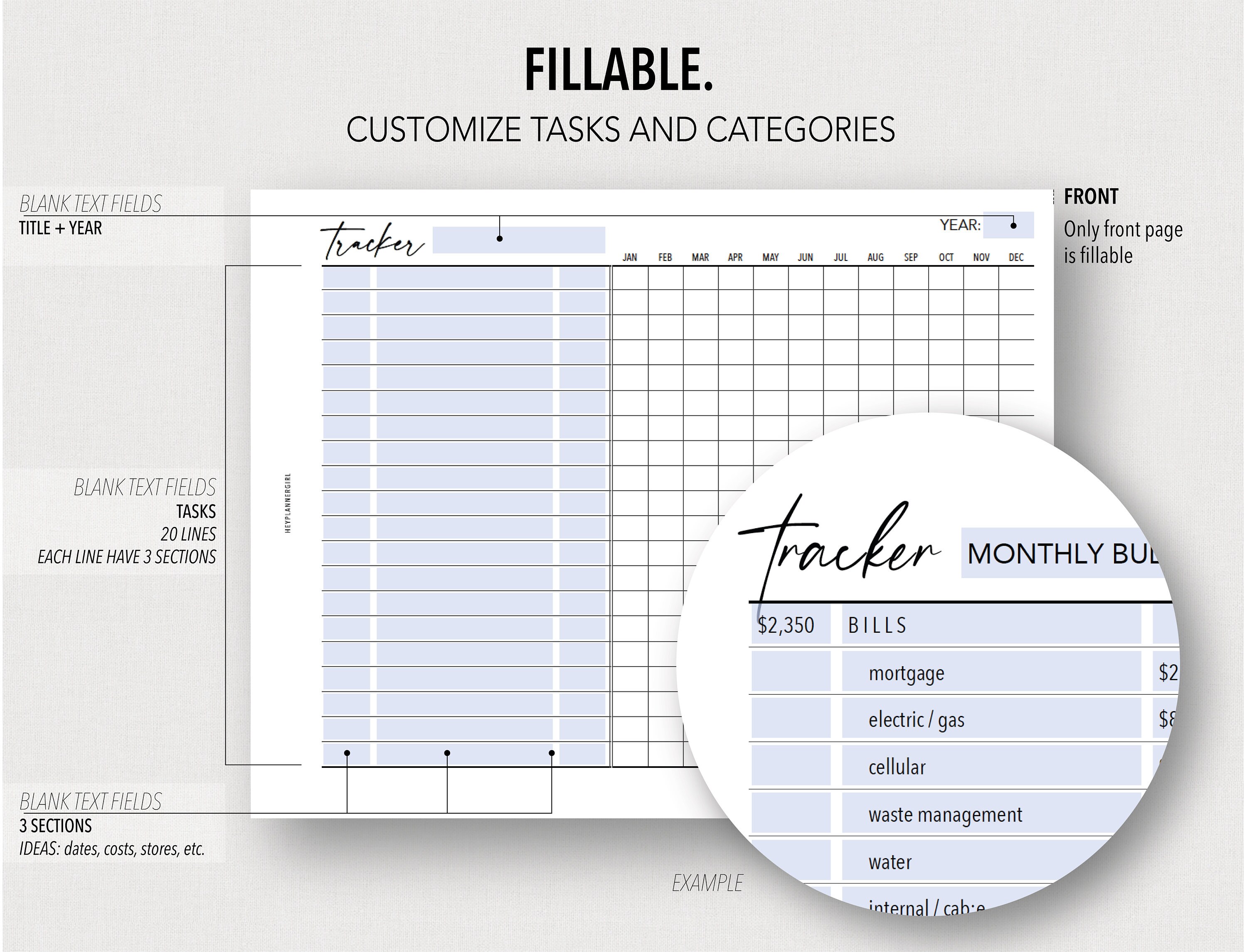 POCKET FILLABLE ANNUAL Tracker Fold Out Insert Fillable & - Etsy