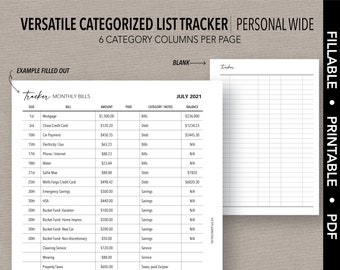 A6 FILLABLE Versatile CATEGORIZED List Tracker Fillable & | Etsy
