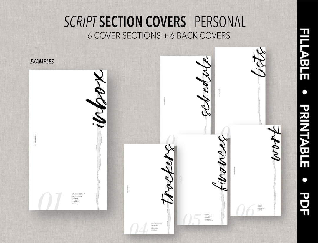 PERSONAL *FILLABLE* {script} Section Covers | Fillable & Printable | 6 ...
