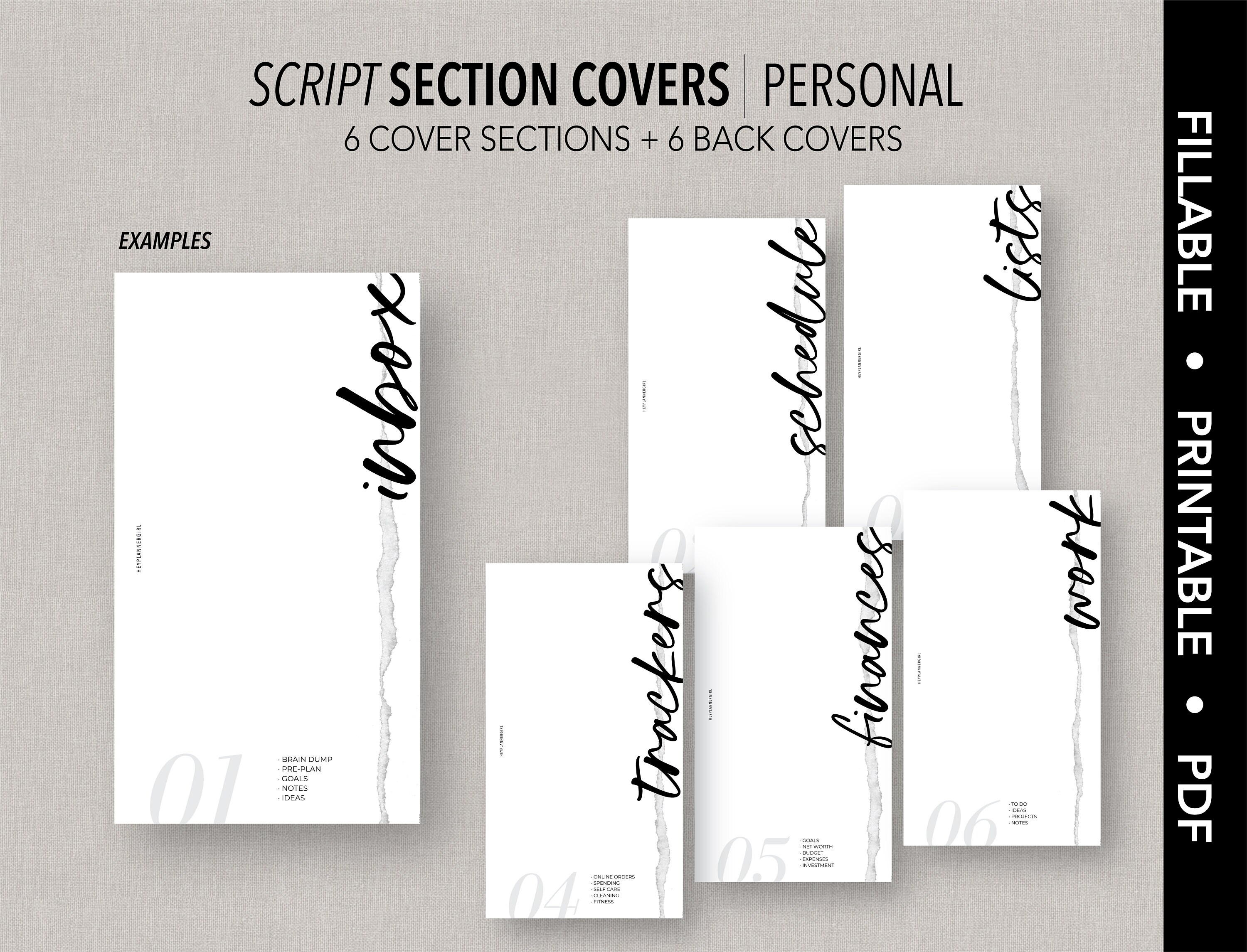 PERSONAL FILLABLE script Section Covers Fillable & | Etsy