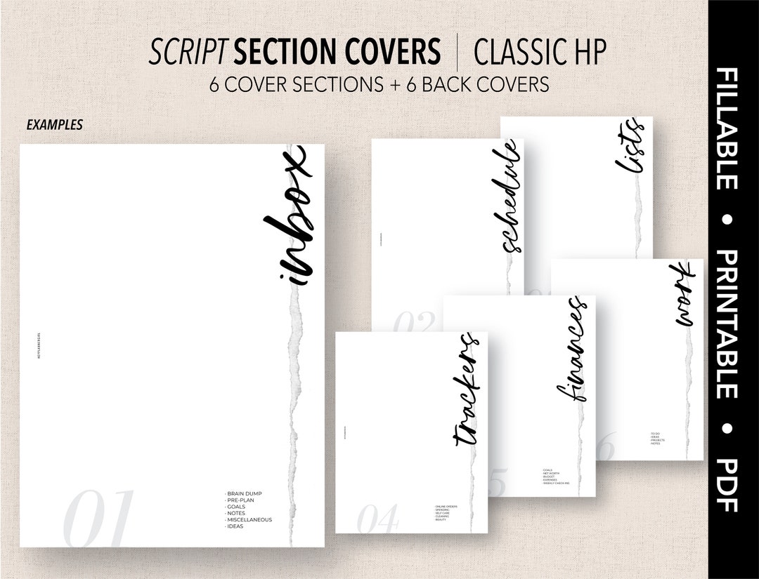 CLASSIC HP *FILLABLE* {script} Section Covers | Fillable & Printable ...