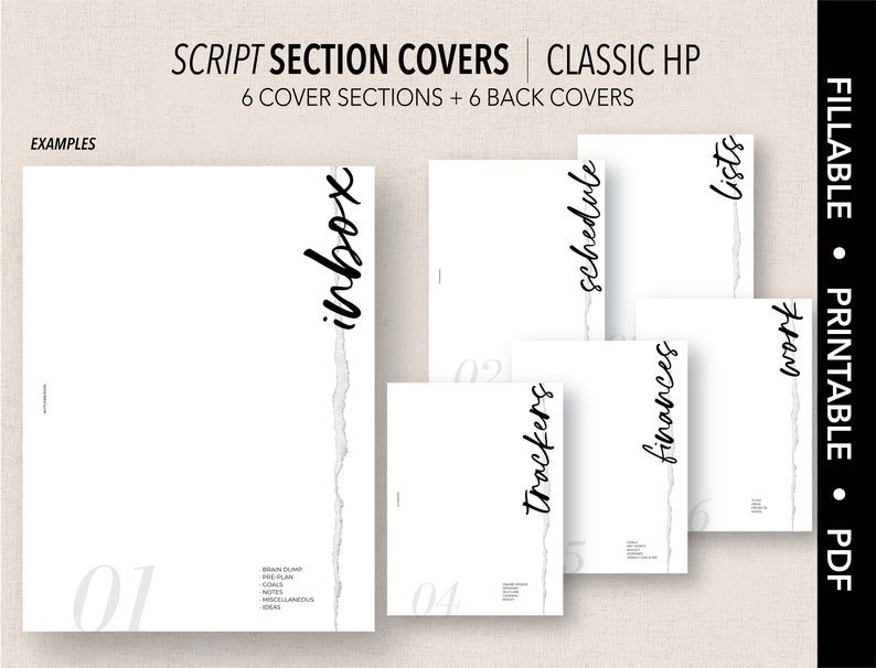 CLASSIC HP FILLABLE script Section Covers Fillable & | Etsy