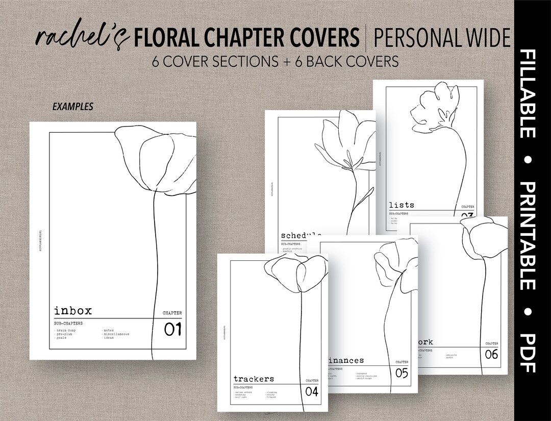 PERSONAL WIDE *FILLABLE* Rachel's Floral Chapter Covers | Fillable ...