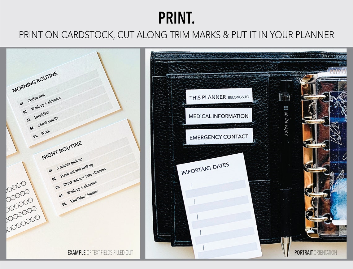 ESSENTIAL MINIMAL *FILLABLE* Planner Cards Bundle | Essential Info ...