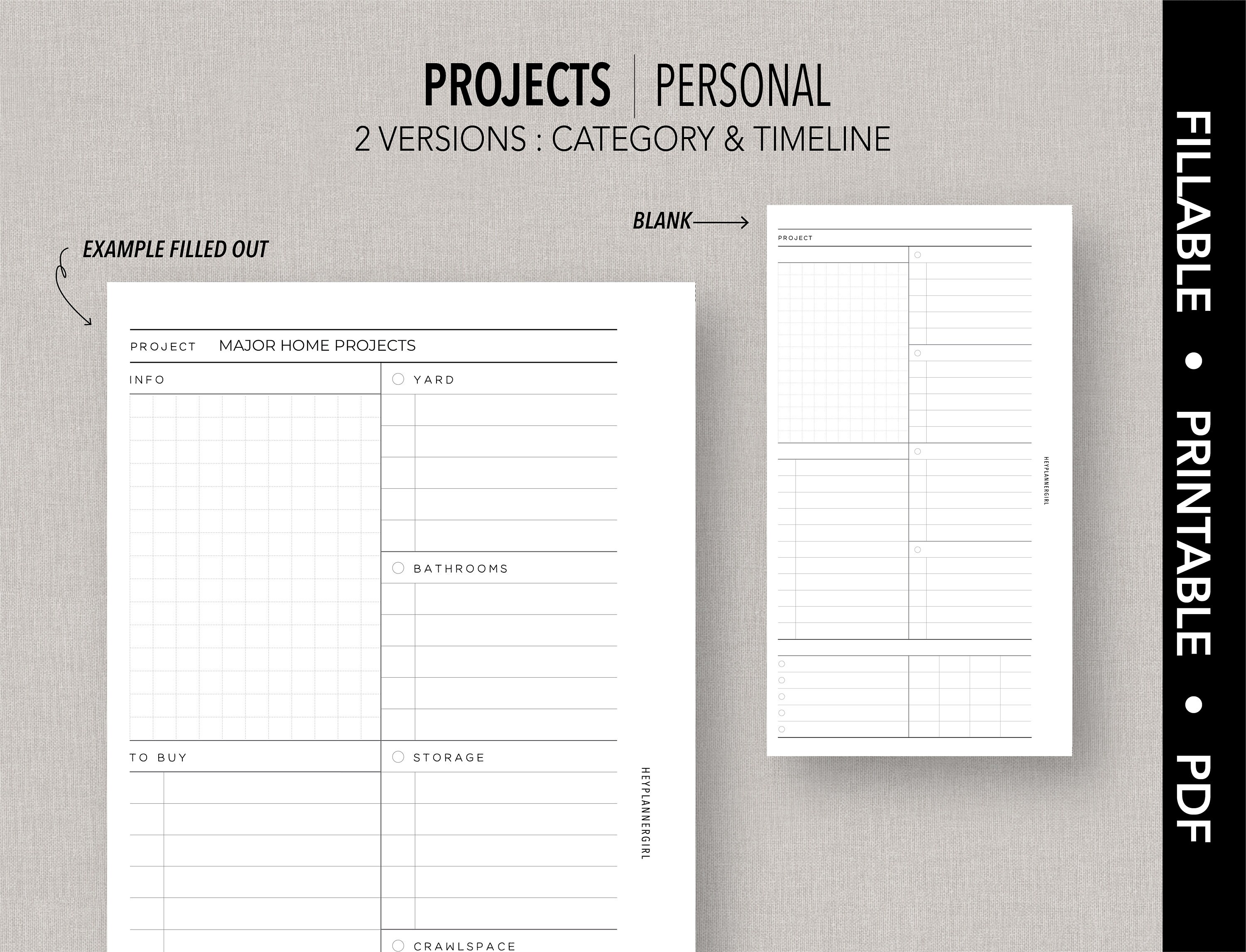 PERSONAL FILLABLE PROJECTS Insert Fillable & Printable 2 - Etsy