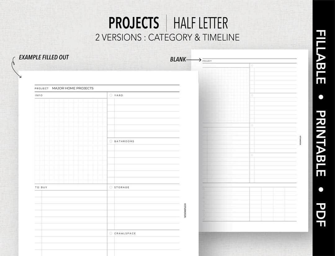 HALF_LETTER *FILLABLE* PROJECTS Insert | Fillable & Printable | 2 ...
