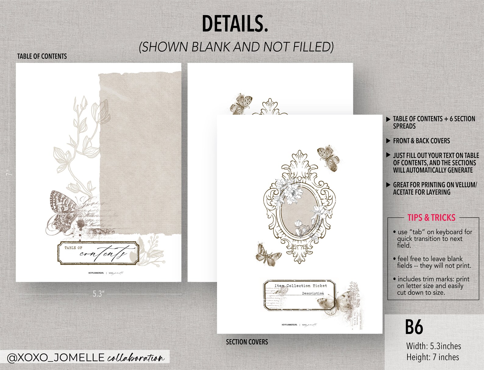 B6 FILLABLE xoxo_jomelle's VINTAGE BUNDLE Fillable & Printable Table of ...