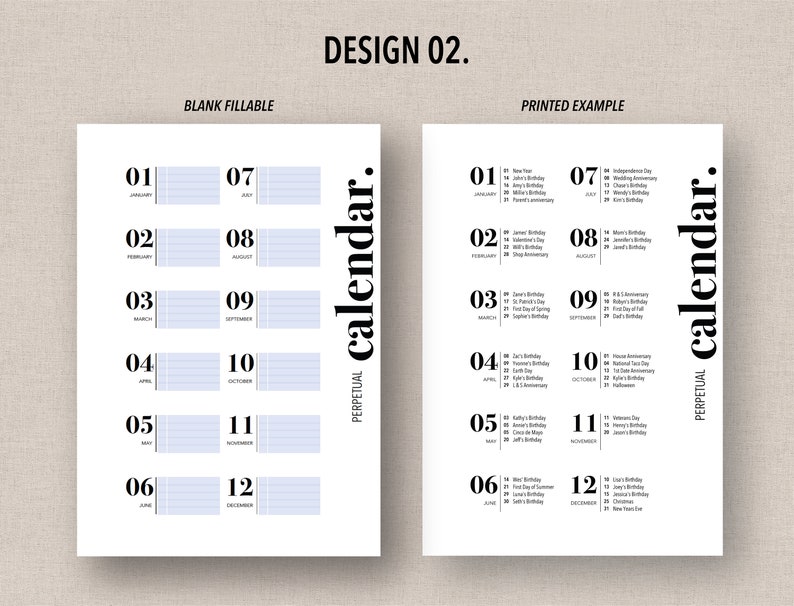 A5 *FILLABLE* PERPETUAL Calendar Bundle | Fillable & Printable | 5 ...