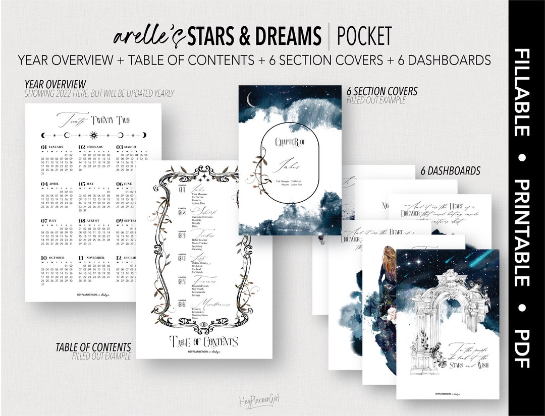 POCKET *FILLABLE* Stars & Dreams Bundle | Fillable Printable | Table of ...
