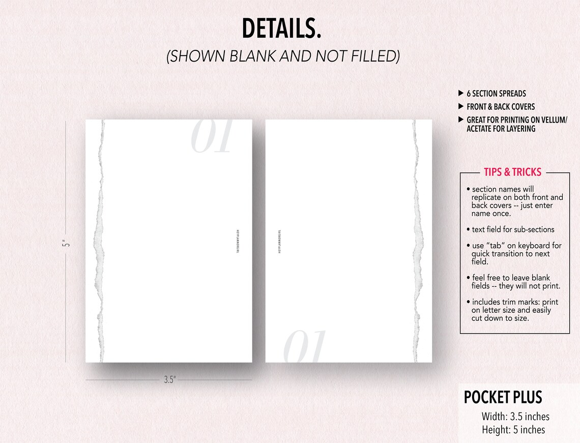 POCKET PLUS *FILLABLE* {script} Section Covers | Fillable & Printable ...
