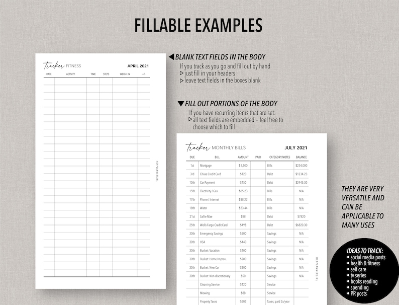 PERSONAL FILLABLE Versatile CATEGORIZED List Tracker | Etsy