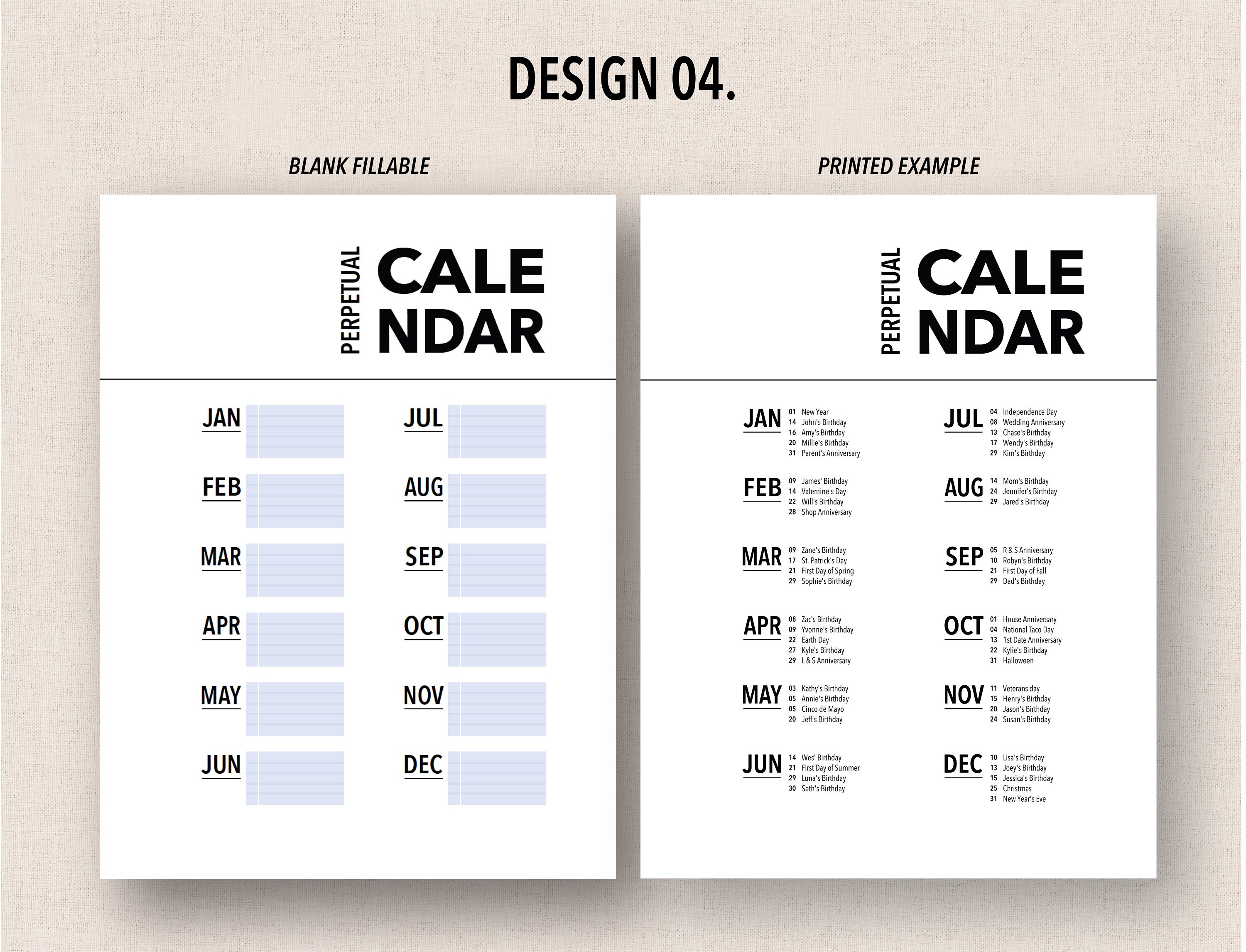 CLASSIC HP FILLABLE Perpetual Calendar Bundle Fillable & | Etsy Canada