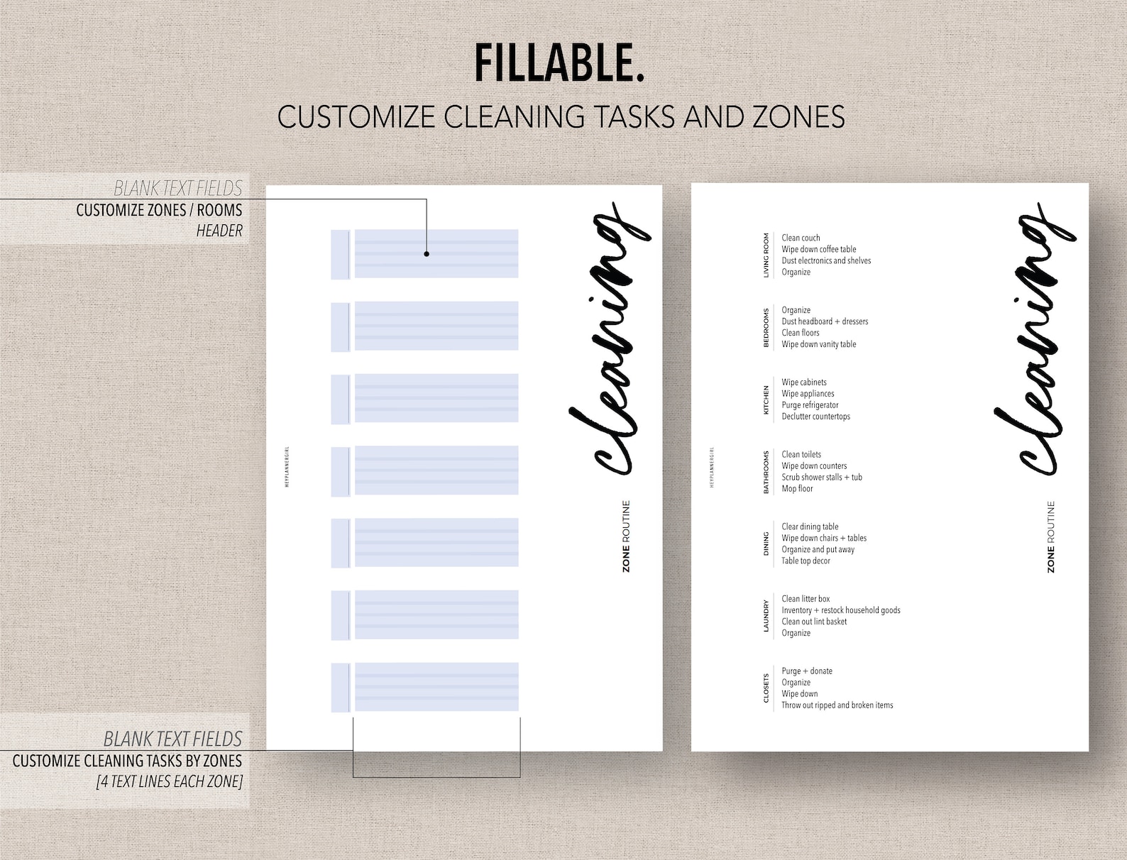 A5 *FILLABLE* CLEANING ZONE Routine Insert | Fillable & Printable ...