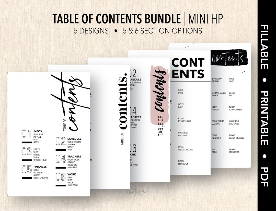 MINI HP *FILLABLE* Table of Contents Bundle | Fillable & Printable ...