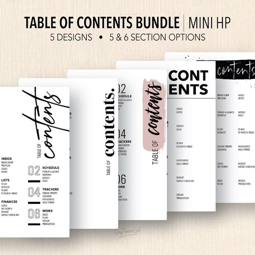 MINI HP FILLABLE Table of Contents Bundle Fillable & - Etsy
