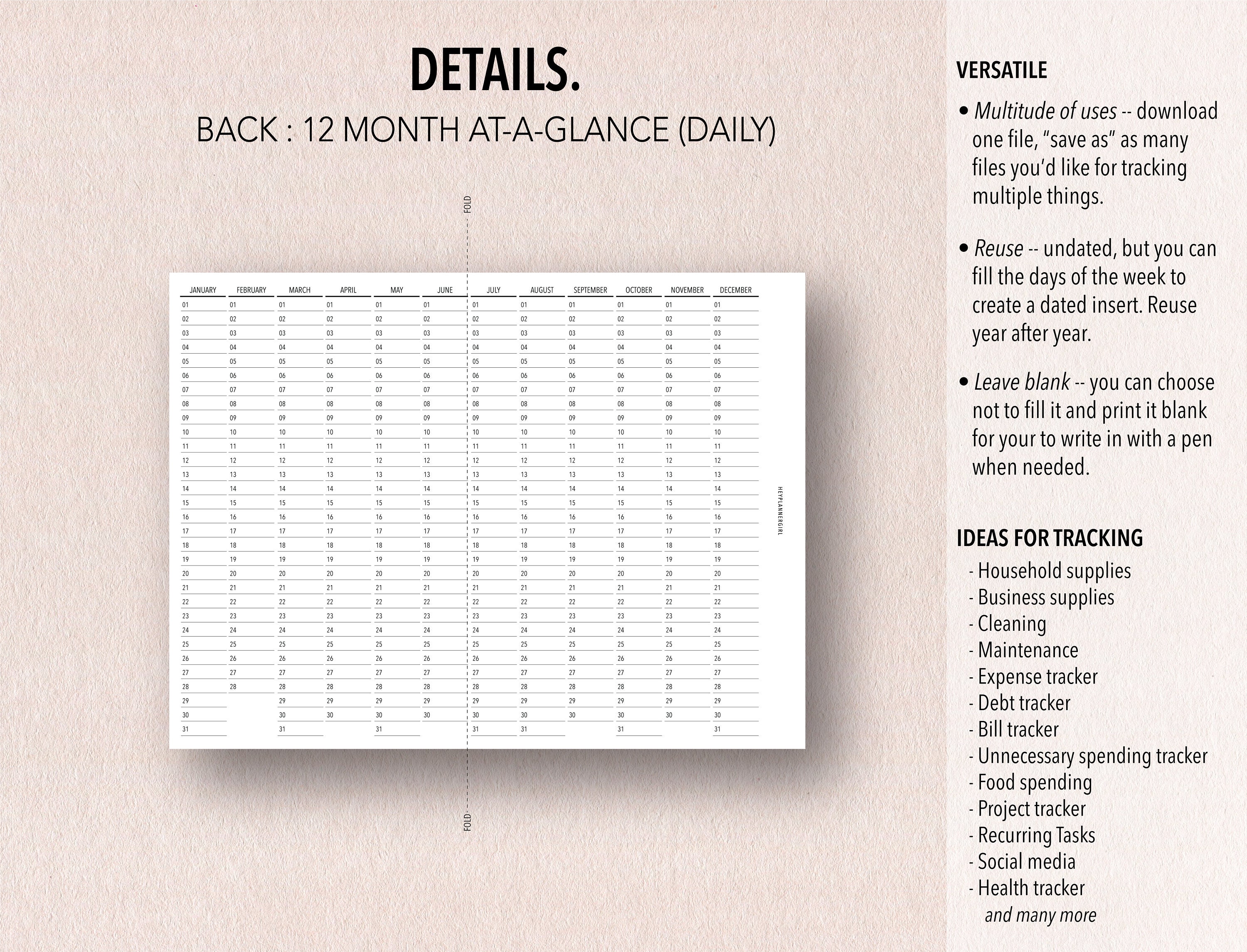 A6 FILLABLE Annual Tracker Fold Out Insert Fillable & - Etsy Canada