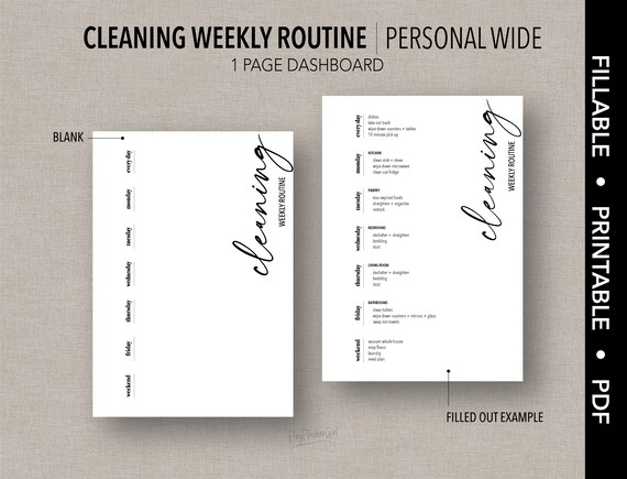 PERSONALWIDE FILLABLE Cleaning WEEKLY Routine Insert | Etsy