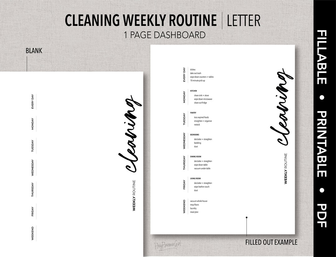 LETTER *FILLABLE* CLEANING Weekly Routine Insert | Fillable & Printable ...