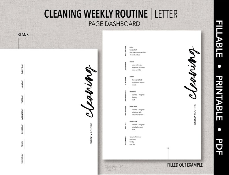 LETTER *FILLABLE* CLEANING Weekly Routine Insert | Fillable & Printable ...