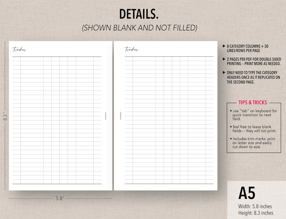 A5 FILLABLE Versatile CATEGORIZED LIST Tracker Fillable & - Etsy