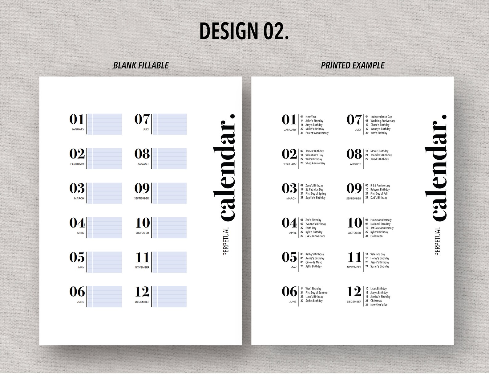 LETTER *FILLABLE* Perpetual Calendar Bundle | Fillable & Printable | 5 ...