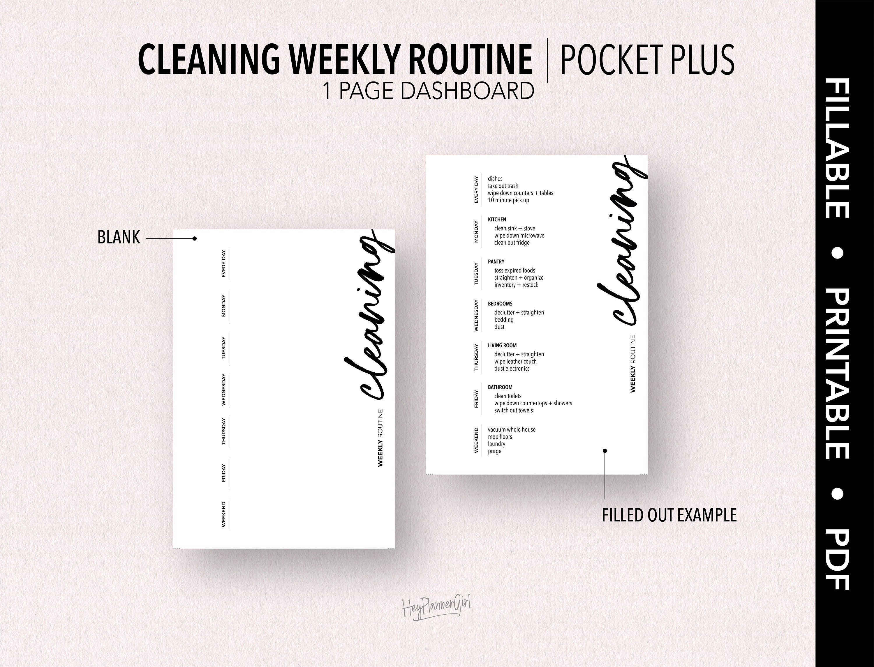 POCKETPLUS FILLABLE Cleaning WEEKLY Routine Insert - Etsy