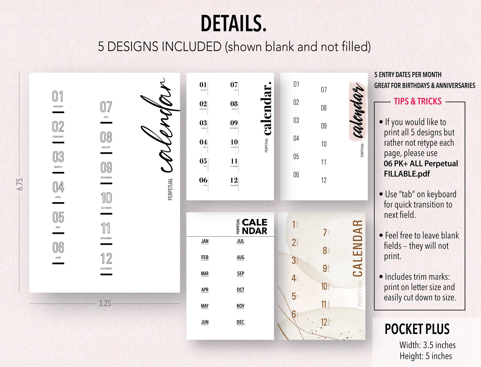 POCKETPLUS *FILLABLE* PERPETUAL Calendar Bundle | Fillable & Printable ...