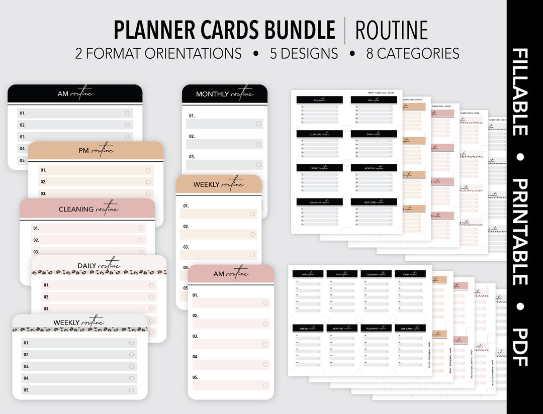 ROUTINE *FILLABLE* Planner Cards Bundle | Routine Cards | Task Cards ...