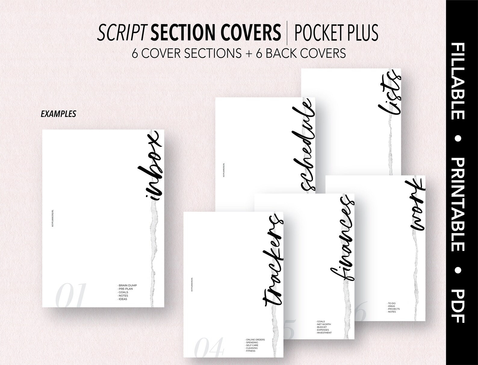 POCKET PLUS FILLABLE script Section Covers Fillable & - Etsy
