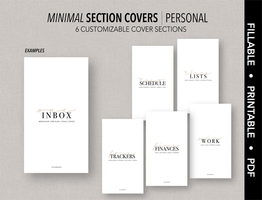 PERSONAL *FILLABLE* {minimal} Section Covers | Fillable & Printable | 6 ...
