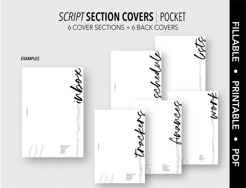 POCKET FILLABLE script SECTION Covers Fillable & - Etsy