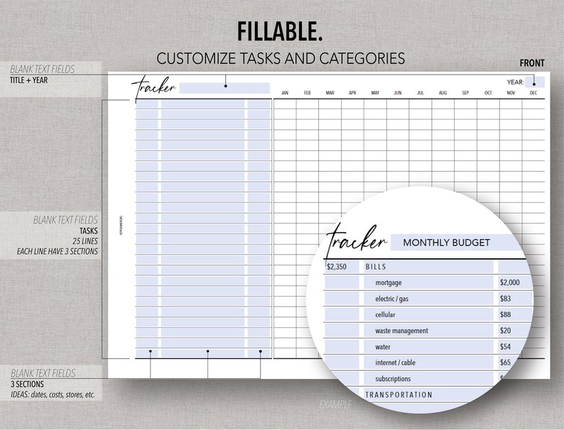 B6 FILLABLE Annual Tracker Fold Out Insert Fillable & - Etsy