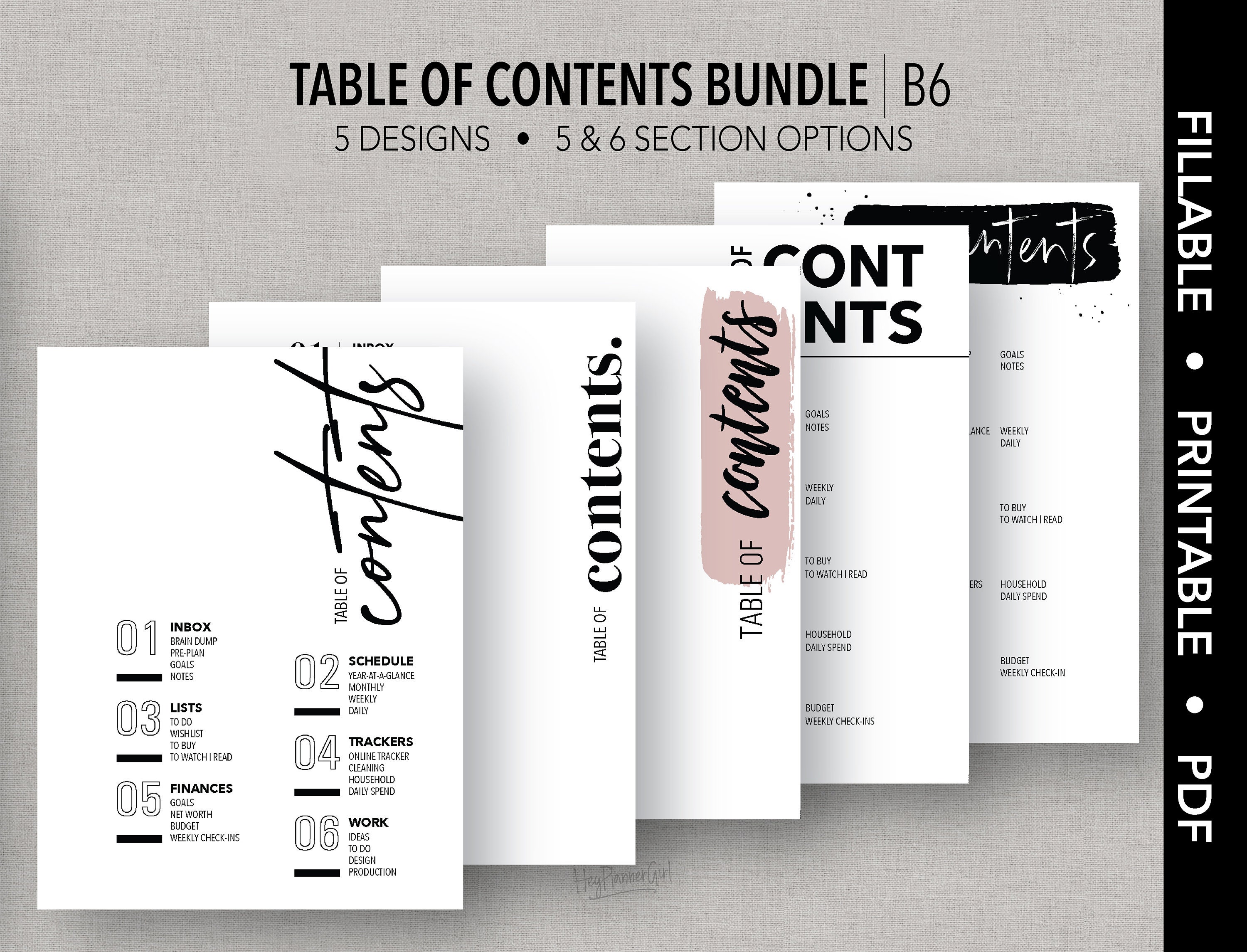 B6 FILLABLE Table of Contents Bundle Fillable & Printable | Etsy