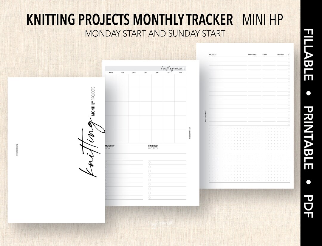 MINI_HP *FILLABLE* KNITTING Projects Monthly Tracker | Fillable ...