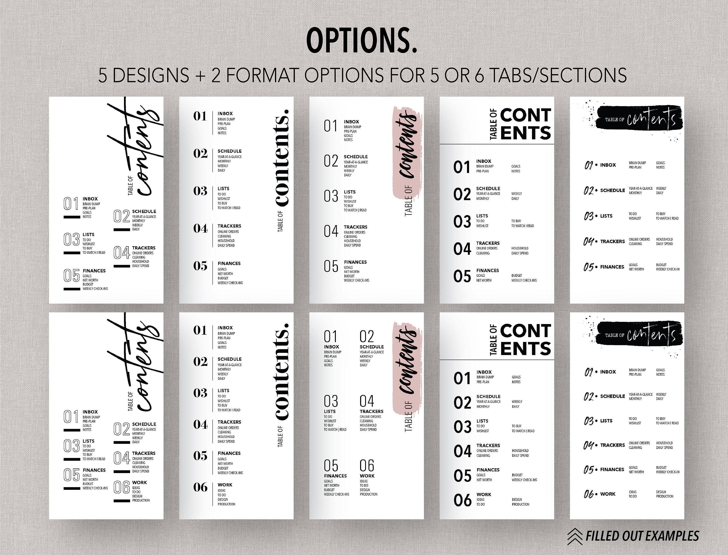 PERSONAL FILLABLE Table of Contents Bundle Fillable & - Etsy