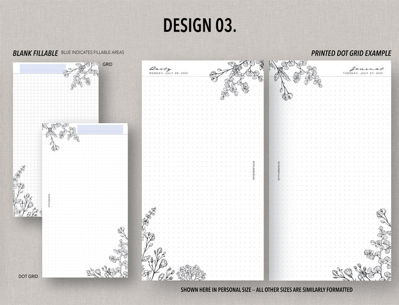 15 SIZE BUNDLE FILLABLE Flora Notes Bundle Fillable & - Etsy