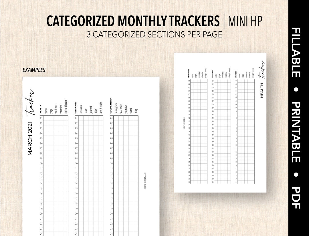 MINI HP *FILLABLE* Categorized Monthly Trackers | Fillable & Printable ...