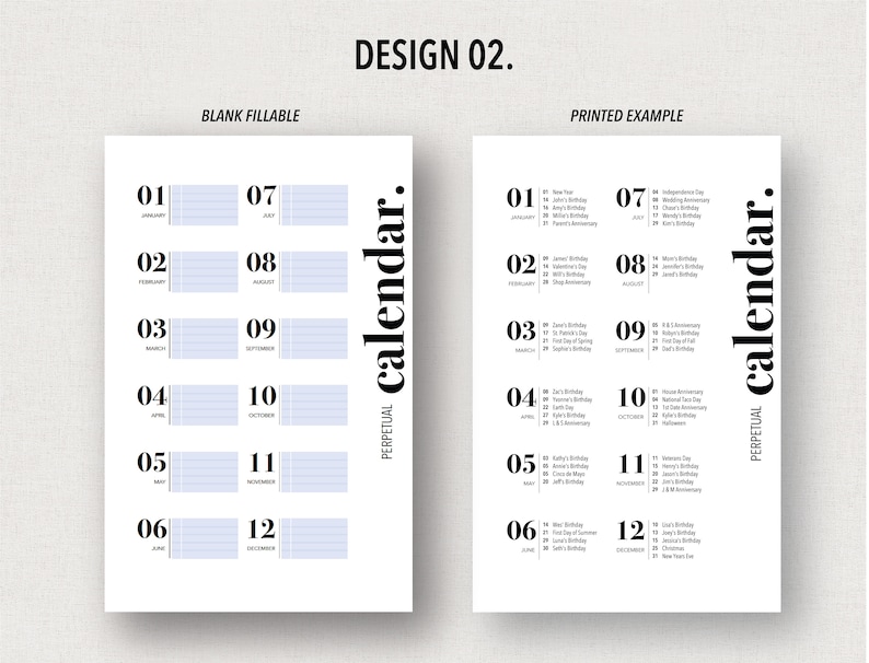 HALF LETTER *FILLABLE* Perpetual Calendar Bundle | Fillable & Printable ...