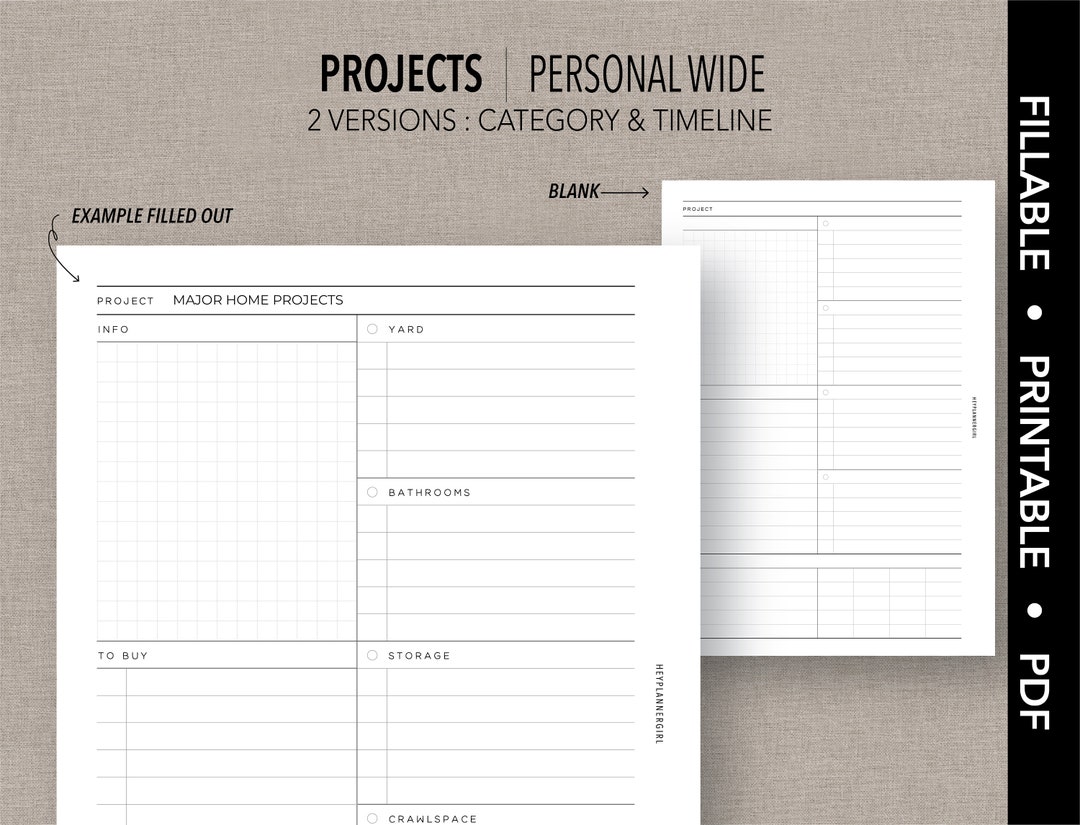 PERSONAL_WIDE *FILLABLE* PROJECTS Insert | Fillable & Printable | 2 ...