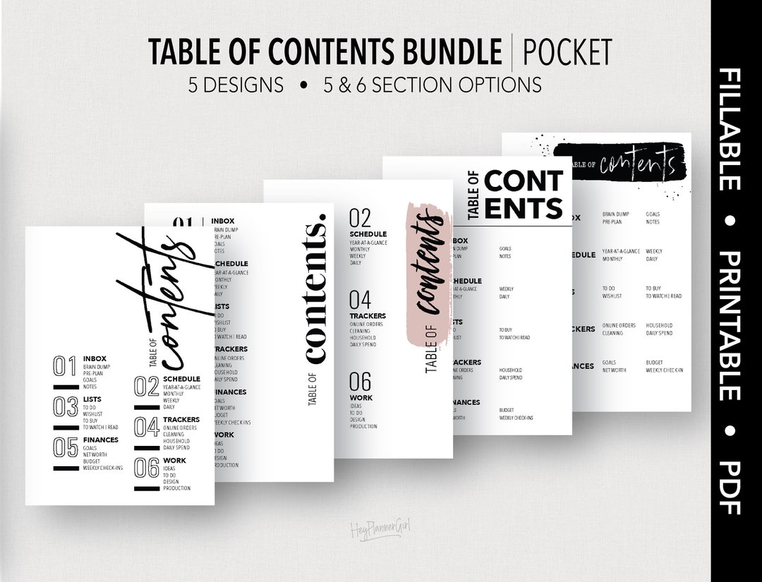 Table Of Contents Cool Design
