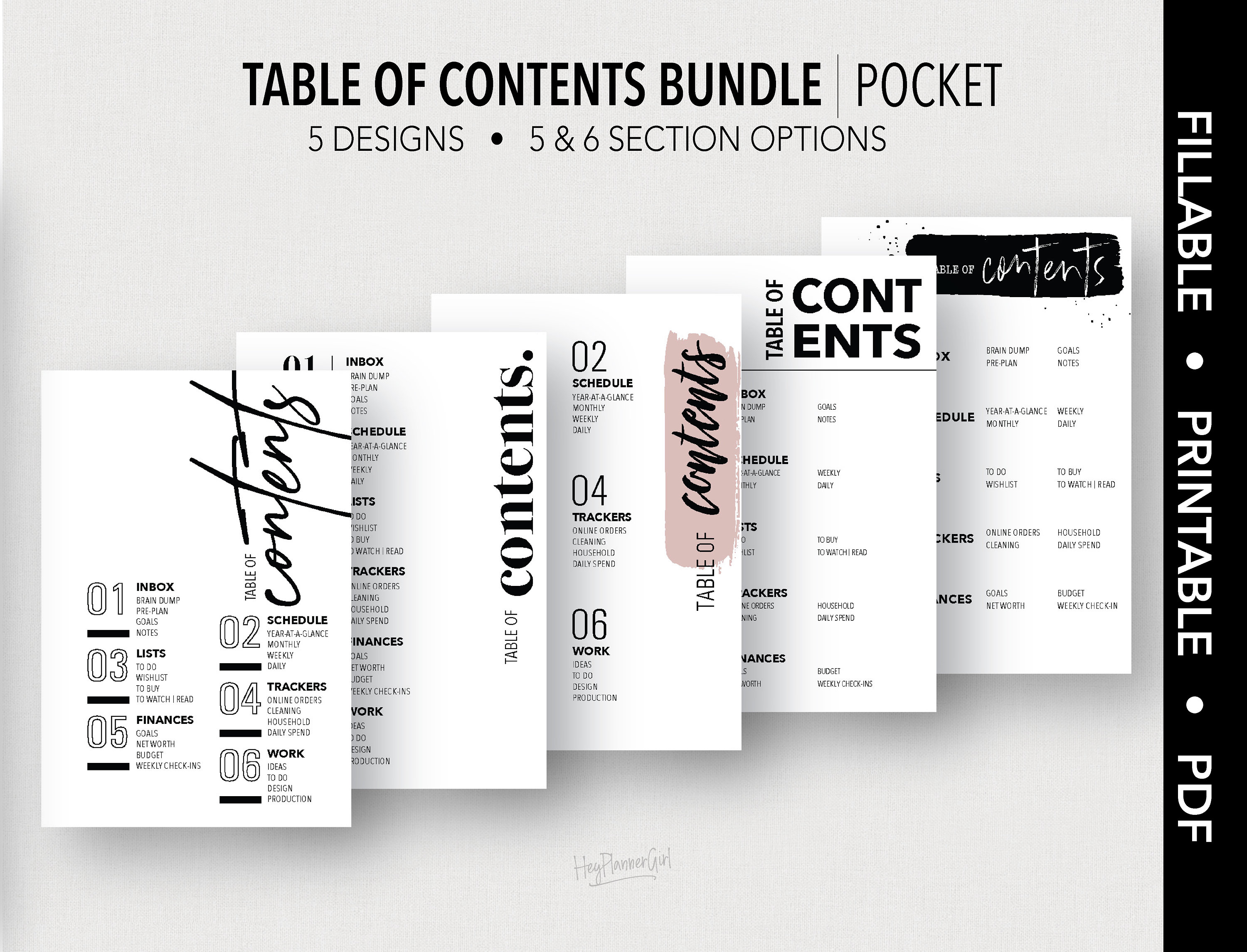 POCKET FILLABLE Table of Contents Bundle Fillable & | Etsy