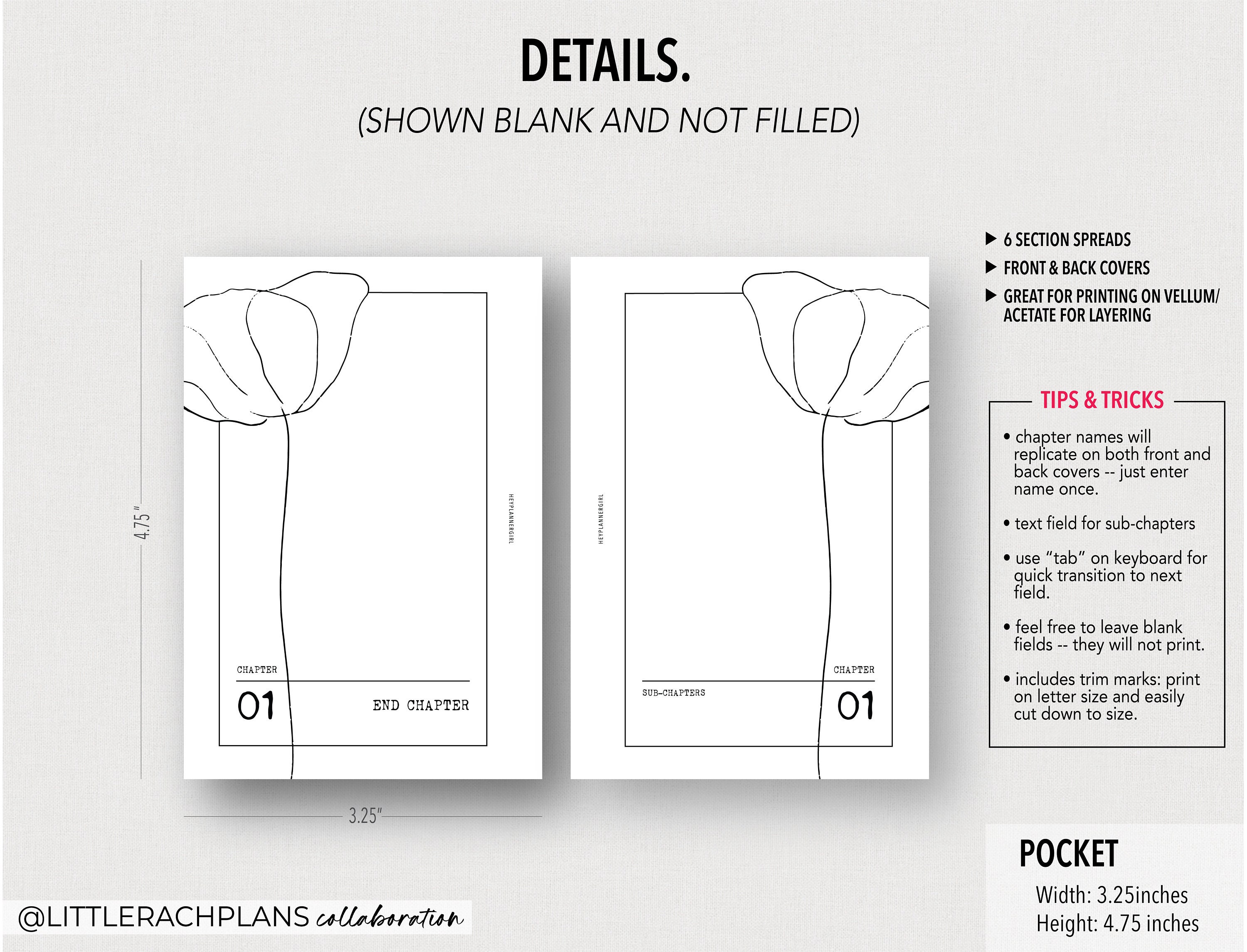 POCKET *FILLABLE* RACHEL'S Floral Chapter Covers | Fillable & Printable ...