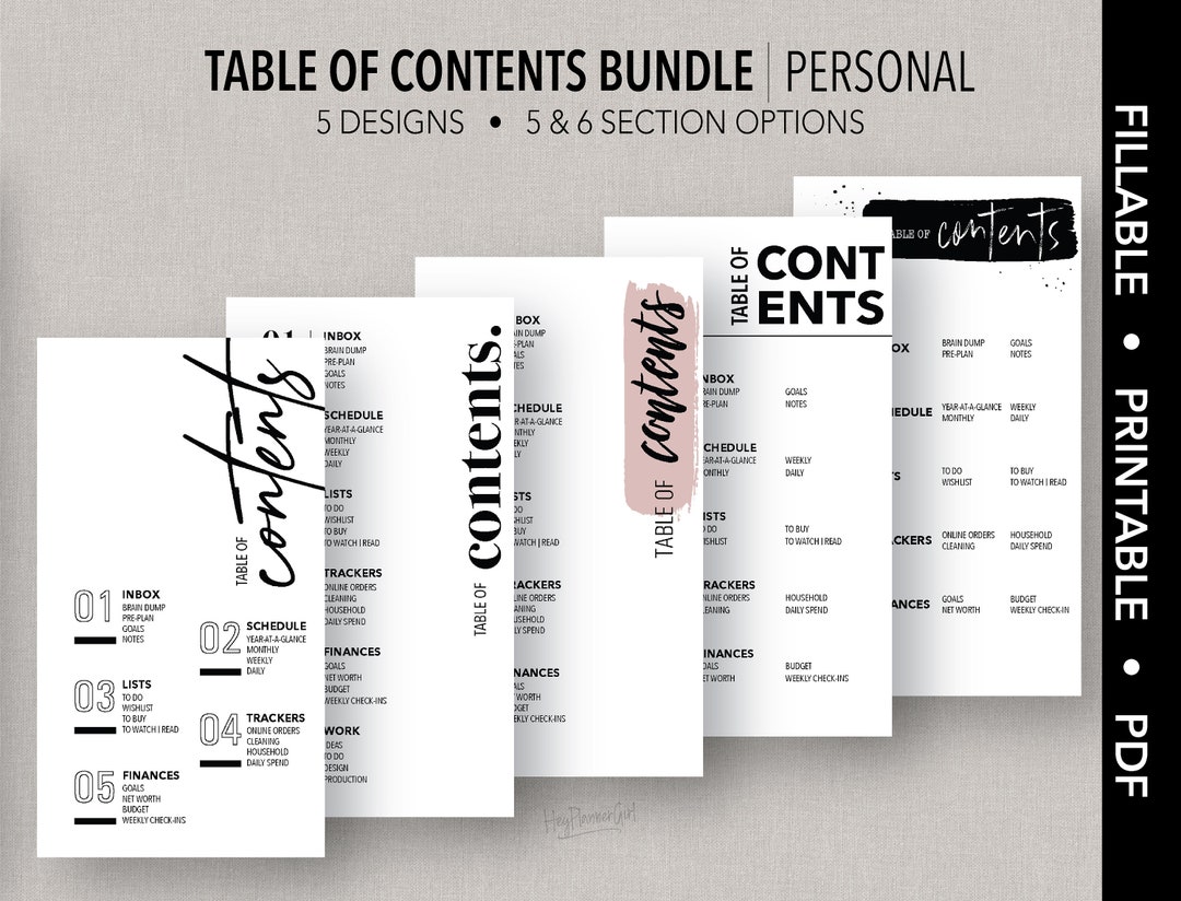 PERSONAL *FILLABLE* Table of Contents Bundle | Fillable & Printable ...