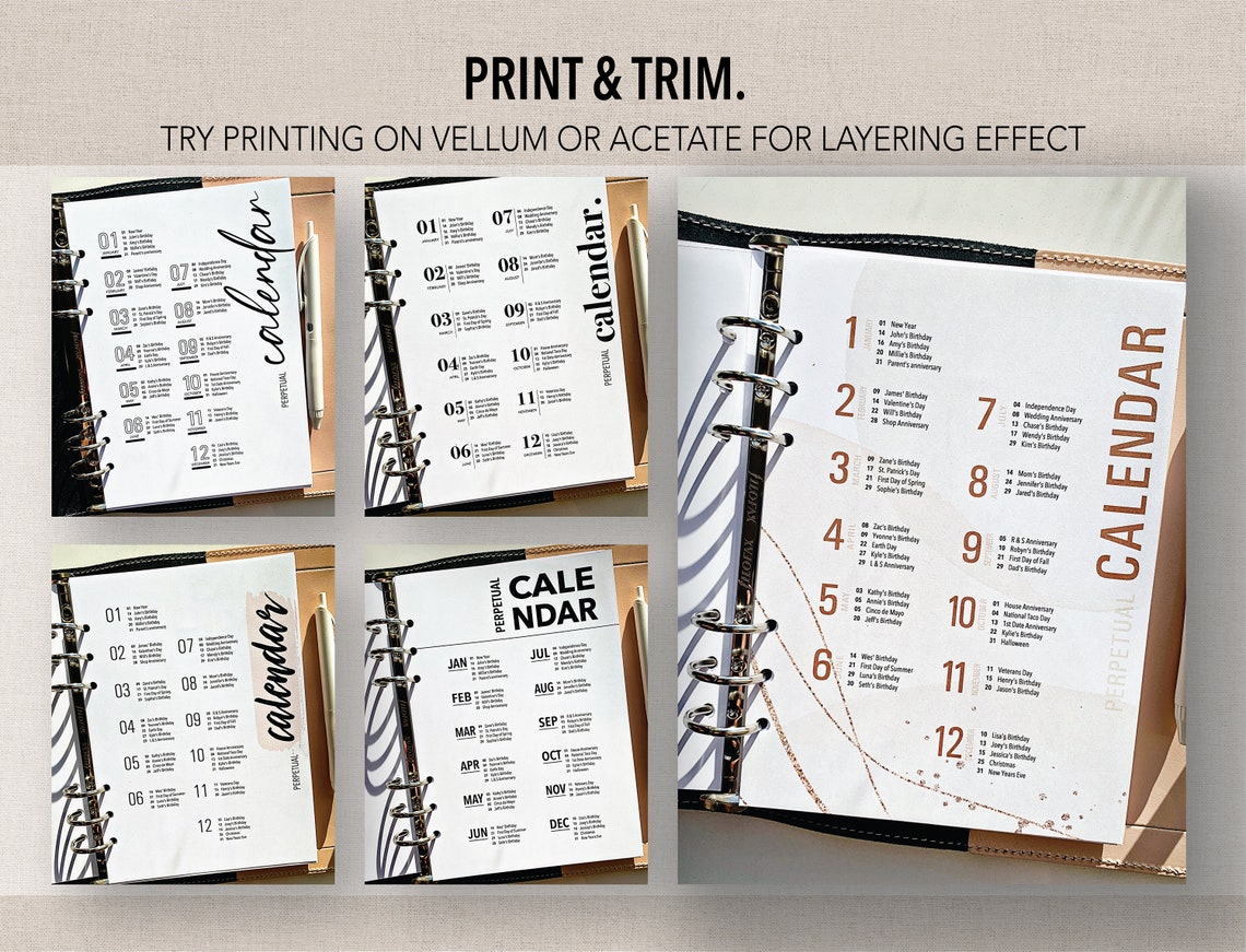 A5 FILLABLE PERPETUAL Calendar Bundle Fillable & Printable | Etsy