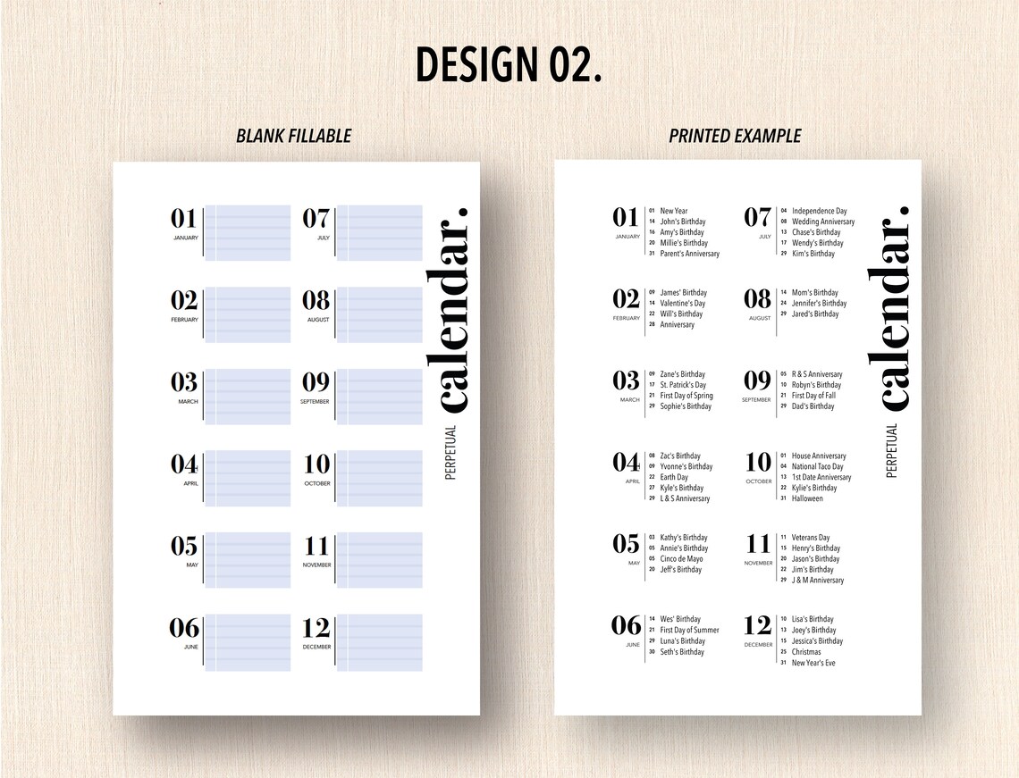 MINI HP FILLABLE Perpetual Calendar Bundle Fillable & - Etsy